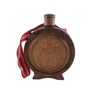 WOODEN FLASK 0,7l Coat of arms of Serbia woodcut