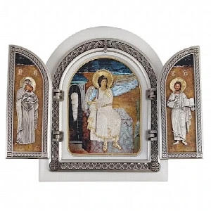 TRIPTIH BELI ANĐEO 22x18cm - drveni, pozlaćeni