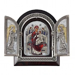 TRIPTIH BOGORODICA SVECARICA 22x18cm - drven, pozlaćen